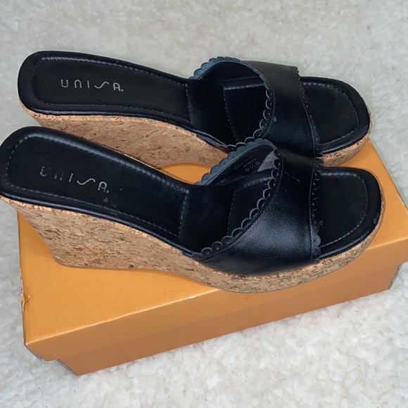 Unisa | Shoes | Unisa Black Wedge Sandal Sz 95 | Poshmark